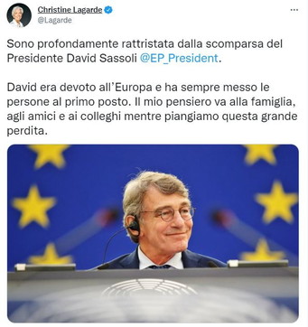 David Sassoli, il cordoglio dei colleghi europei
