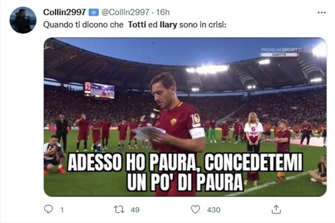 Dopo la rottura tra Totti e Ilary, sul web impazzano i meme