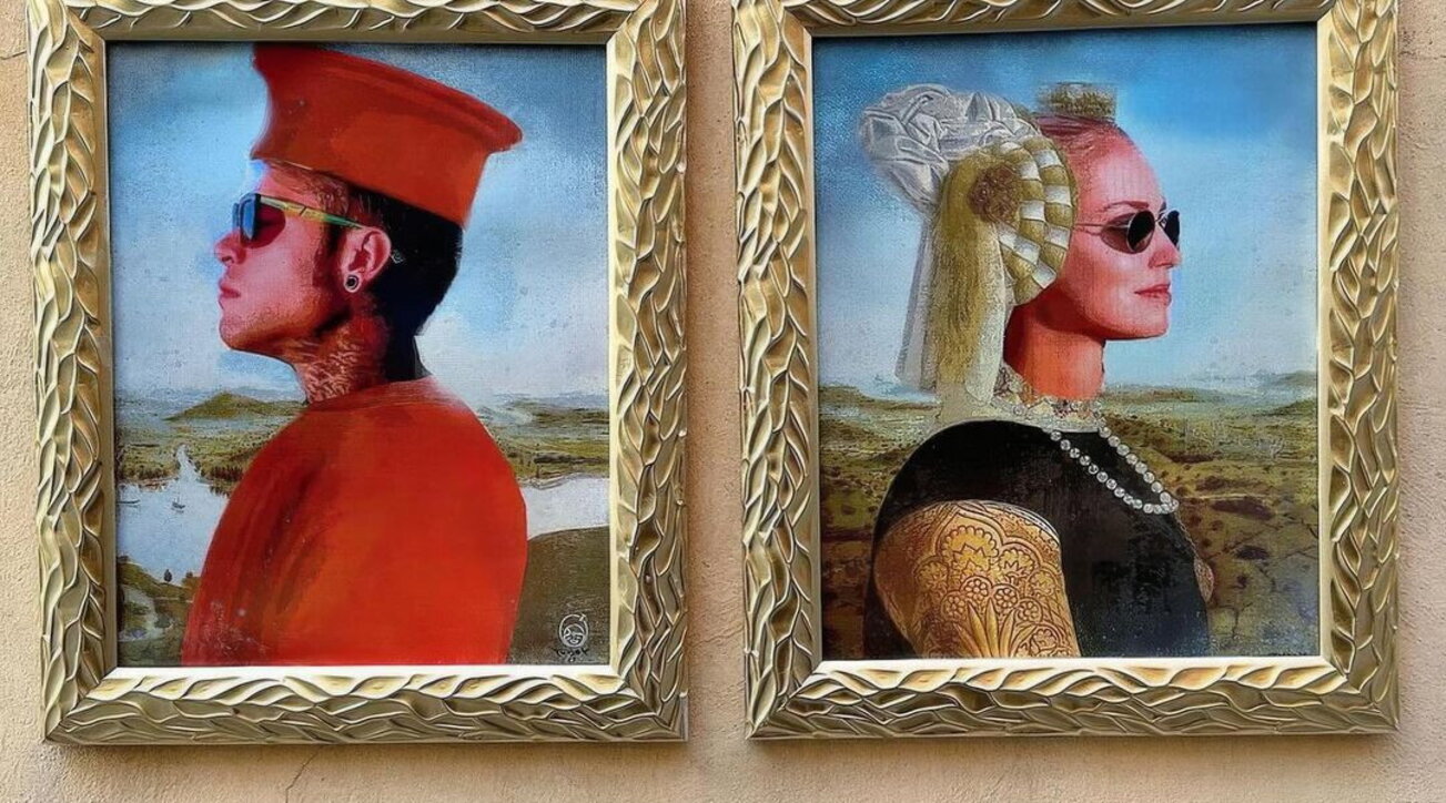 Fedez e Chiara Ferragni ritratti come i duchi di Urbino da TvBoy