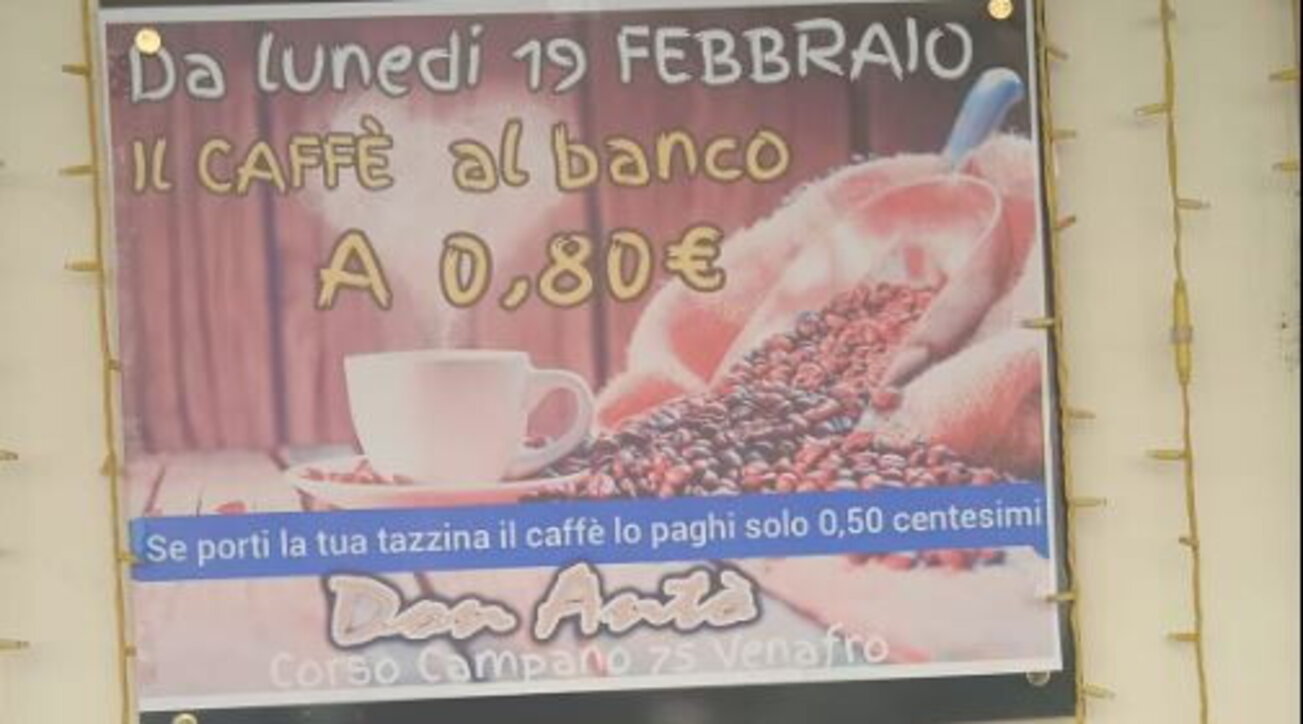 Isernia, in un bar caffè a 50 centesimi per chi porta la tazzina