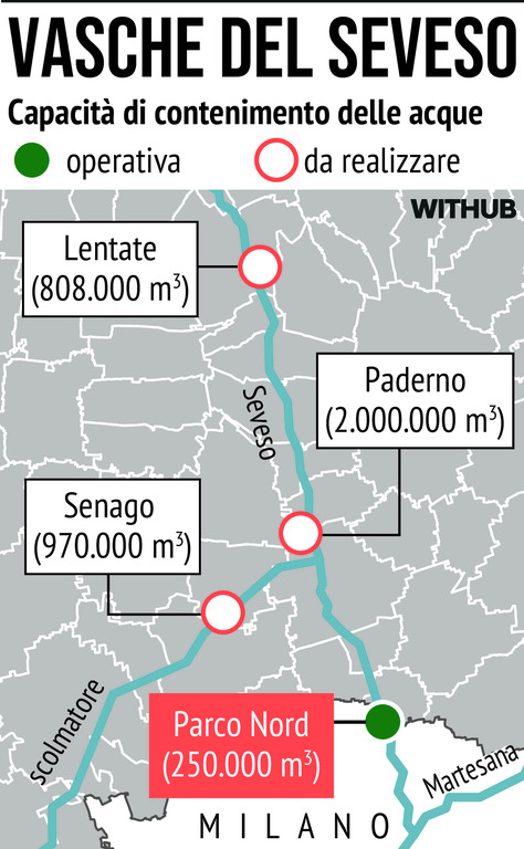 Seveso, le vasche per il contenimento delle acque
